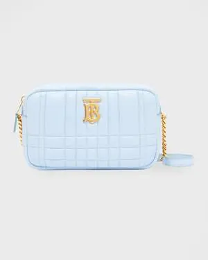 Burberry Lola Small Quilted Check Camera Crossbody Bag Pale Blue