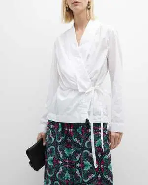 Dries Van Noten Cherry Wrap-front Poplin Shirt - White