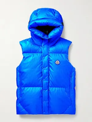 Moncler Lawu Quilted Ripstop Hooded Down Gilet - Blue