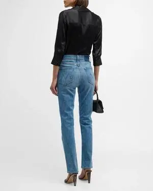 L & APOS;AGENCE Dani Silk Satin 3/4-sleeve Button-down Blouse - Black