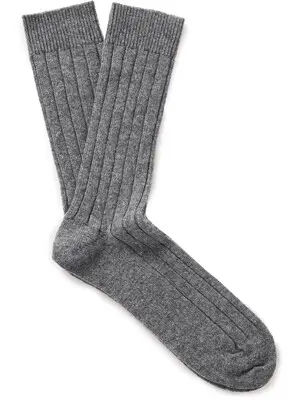 William Lockie Ribbed Stretch Cashmere-blend Socks S