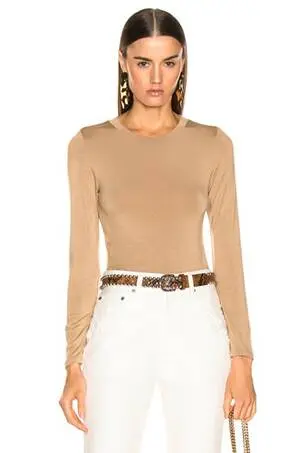 Enza Costa Long Sleeve Crew Bodysuit In Nude