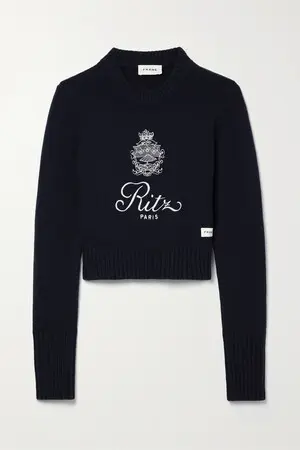 FRAME Ritz Paris Cropped Embroidered Cashmere Sweater