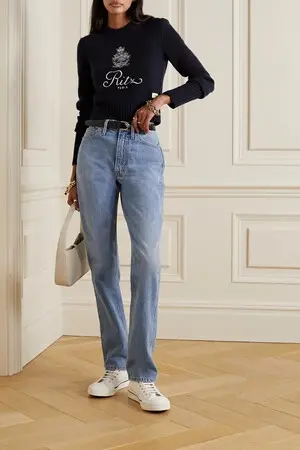 FRAME Ritz Paris Cropped Embroidered Cashmere Sweater