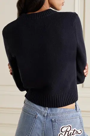 FRAME Ritz Paris Cropped Embroidered Cashmere Sweater