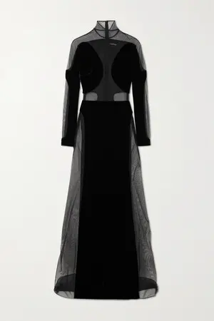 TOM FORD Paneled Velvet And Tulle Maxi Dress