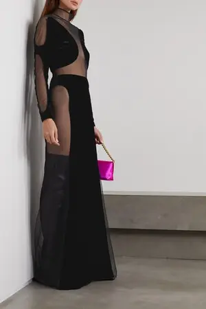 TOM FORD Paneled Velvet And Tulle Maxi Dress
