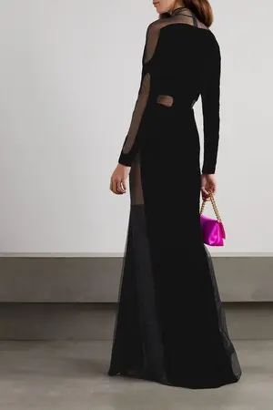 TOM FORD Paneled Velvet And Tulle Maxi Dress