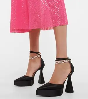 Mach & Mach Bow Chain Embellished Platform Pumps