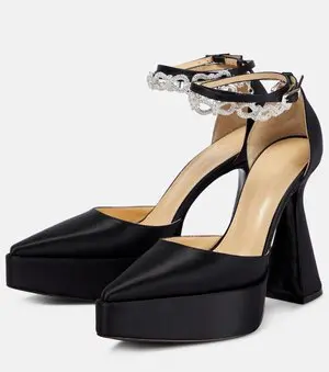 Mach & Mach Bow Chain Embellished Platform Pumps