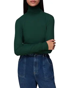Whistles Whistles Essential Ribbed Turtleneck Top Dark Green