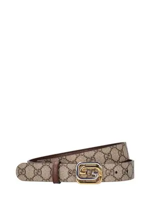 Gucci 3cm Reversible Squared Interlocking Belt - Beige,ebony