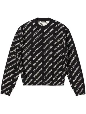 Balenciaga Logo-intarsia Crew-neck Jumper Black