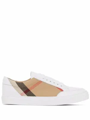 Burberry Checked Leather Lace-up Sneakers - White