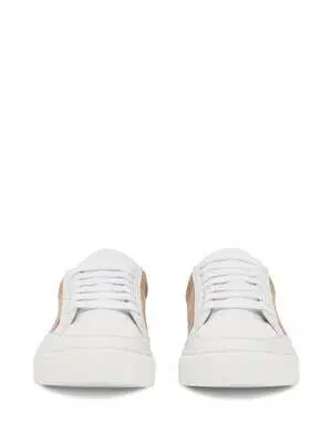 Burberry Checked Leather Lace-up Sneakers - White