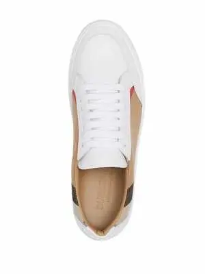 Burberry Checked Leather Lace-up Sneakers - White