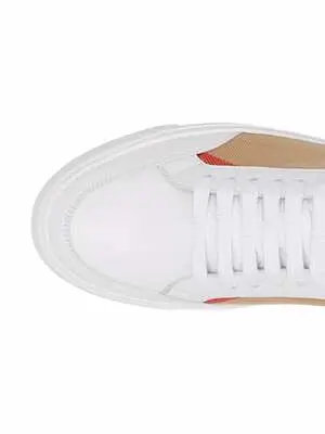Burberry Checked Leather Lace-up Sneakers - White