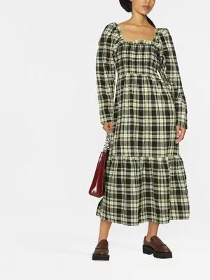 GANNI Checked Tiered Dress