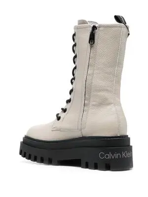 Calvin Klein Lace-up Leather Platform Boots - Neutrals