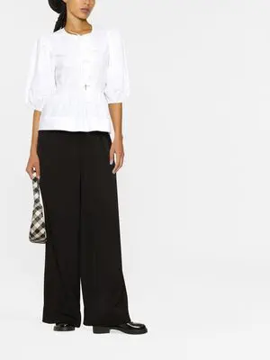 GANNI Cotton Poplin Peplum Tie Blouse
