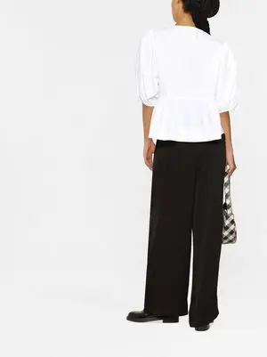 GANNI Cotton Poplin Peplum Tie Blouse