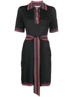 FERRAGAMO Monogram Tie-waist Knitted Dress - Black