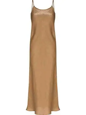 BASERANGE U-neck Sleeveless Linen Midi Dress - Brown