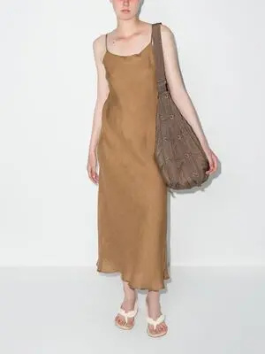 BASERANGE U-neck Sleeveless Linen Midi Dress - Brown