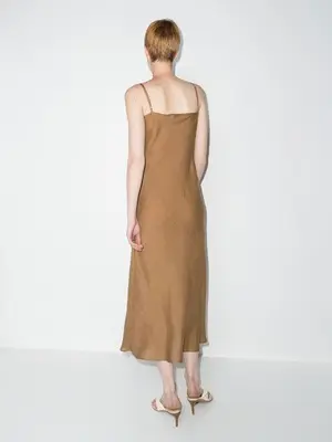 BASERANGE U-neck Sleeveless Linen Midi Dress - Brown