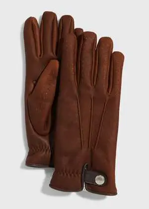 Brunello Cucinelli Brunello Cucinelli Shearling-Lined Leather Gloves - C8423-chocolate B