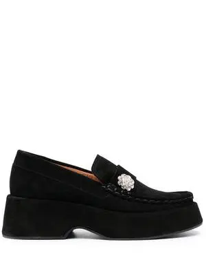 GANNI Crystal-button Suede Loafers - Black