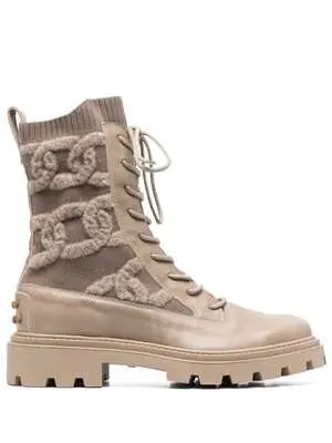 TOD'S Shearling-logo Combat Boots