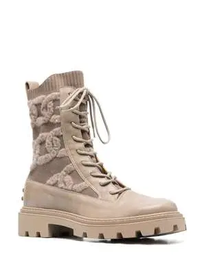 TOD'S Shearling-logo Combat Boots