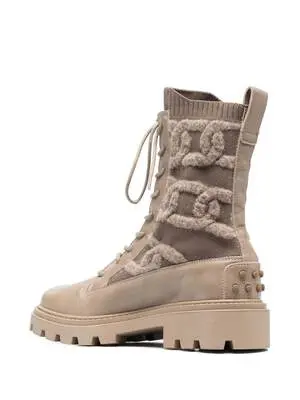 TOD'S Shearling-logo Combat Boots