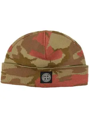 Stone Island Camouflage-print Knitted Beanie - Green
