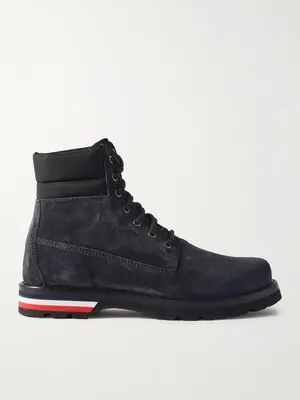 Moncler Canvas-trimmed Suede Boots - Blue