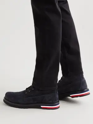 Moncler Canvas-trimmed Suede Boots - Blue