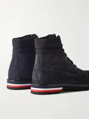 Moncler Canvas-trimmed Suede Boots - Blue