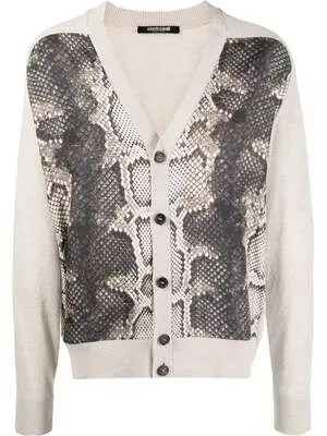 Roberto Cavalli Snakeskin-print Panelled Cardigan