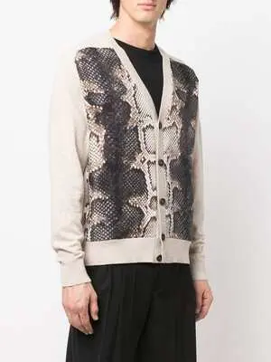 Roberto Cavalli Snakeskin-print Panelled Cardigan