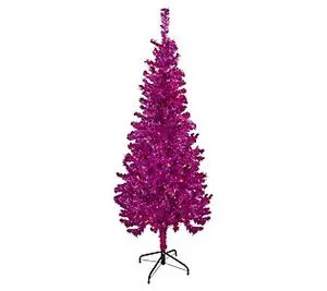 NORTHLIGHT 6' Pre-lit Pink Tinsel Christmas Tre Clear Lights - One-color
