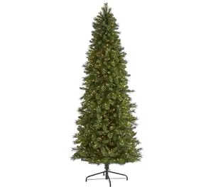 NEARLY NATURAL 9' Lit Slim Mountain Pine Christmas Tree Nea Rly Natural - One-color