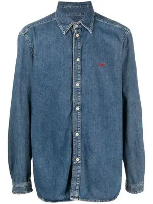DIESEL® Logo-embroidered Denim Shirt - Blue