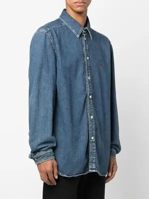 DIESEL® Logo-embroidered Denim Shirt - Blue