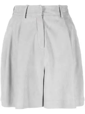 Fabiana Filippi Suede High-waisted Pleated Shorts - Grey