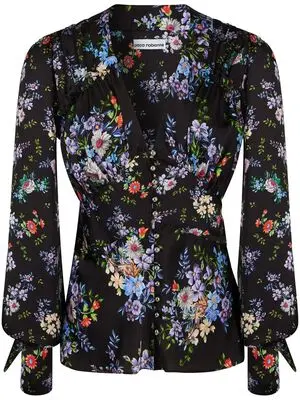 Rabanne Floral-print Silk Shirt - Black