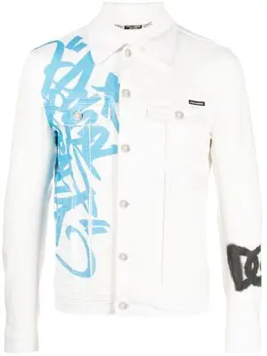 Dolce & Gabbana Graffiti-print Denim Jacket - White
