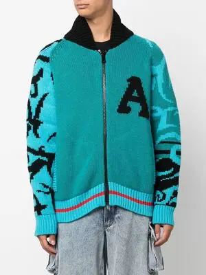 Aries Logo Intarsia Zip-up Cardigan