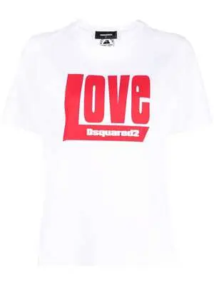 Dsquared2 Love" Slogan Print Cotton T-shirt - White