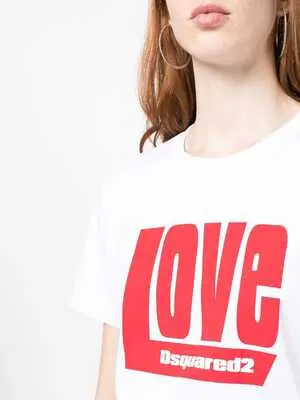 Dsquared2 Love" Slogan Print Cotton T-shirt - White